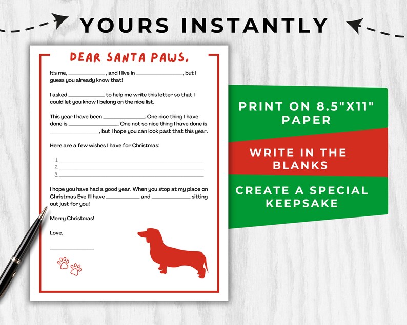 Letter to Santa From Dog Dachshund Christmas Keepsake Printable ...