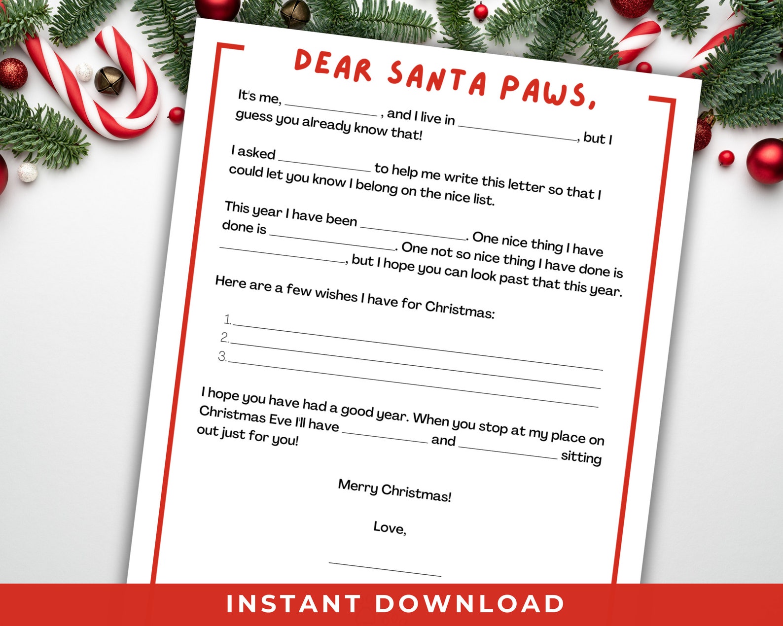 Letter to Santa From Dog; Printable Christmas Wish List to Santa Paws ...