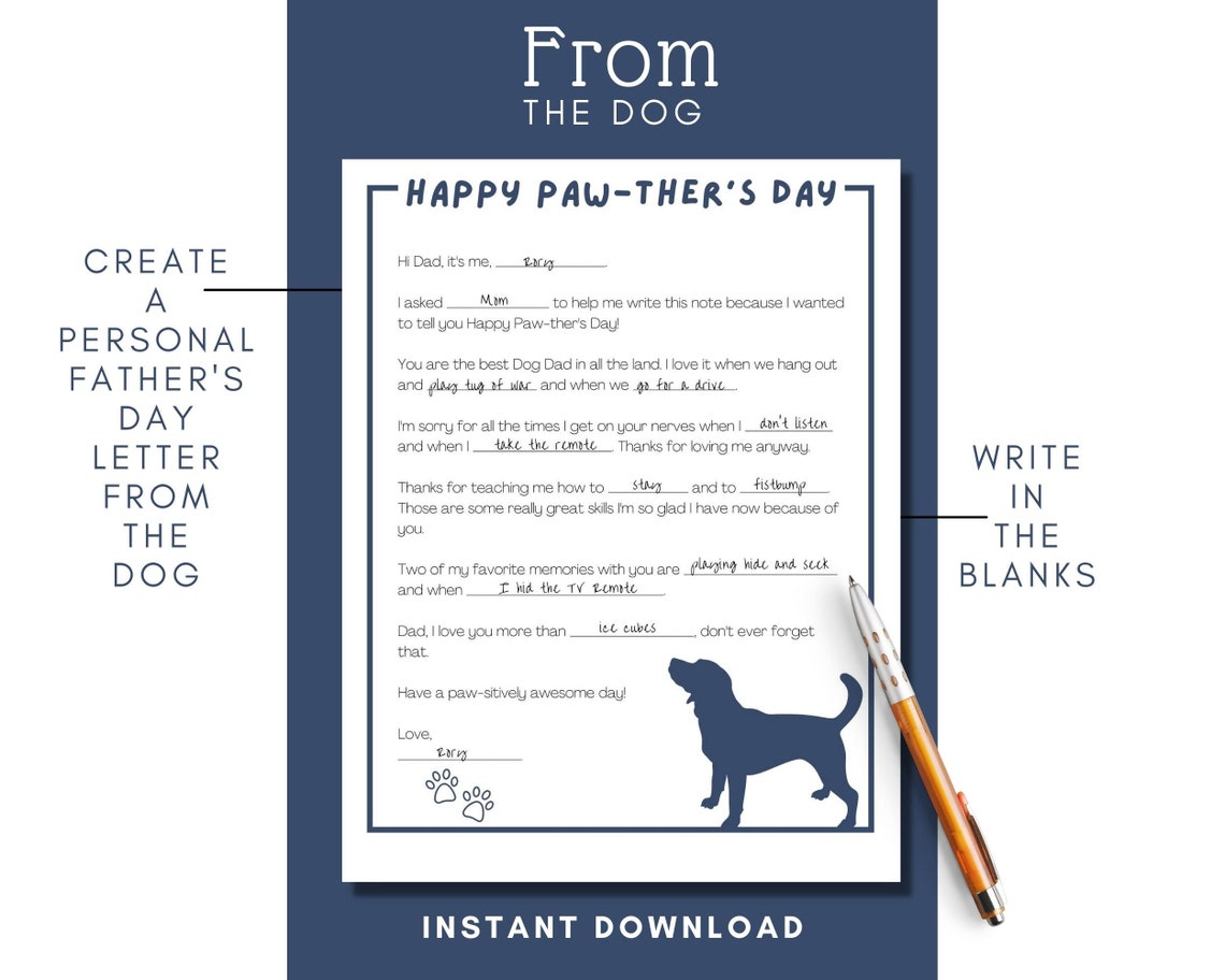 Printable Letter to Dog Dad From Dog | Father's Day Note From Beagle ...