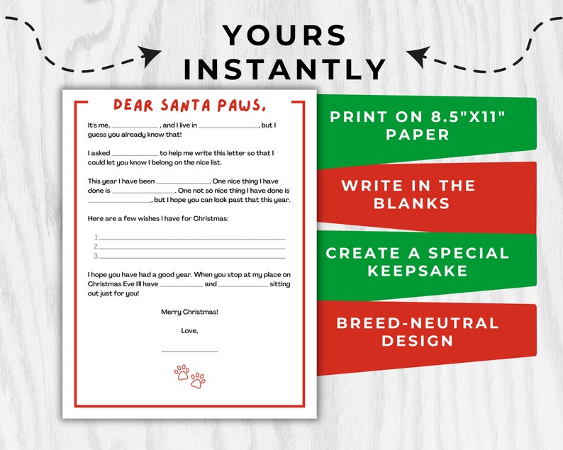 Letter to Santa From Dog; Printable Christmas Wish List to Santa Paws ...