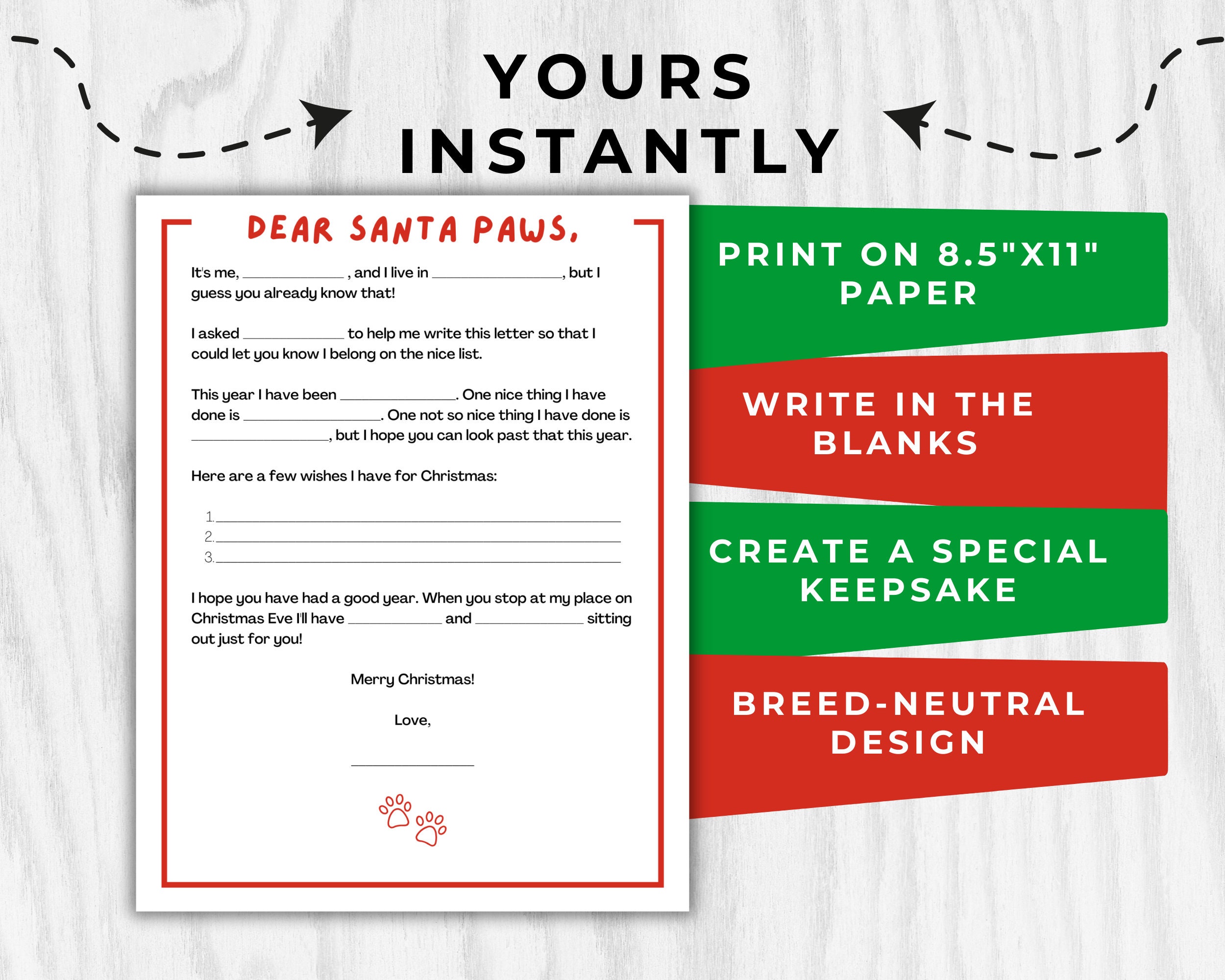 Letter to Santa From Dog; Printable Christmas Wish List to Santa Paws ...