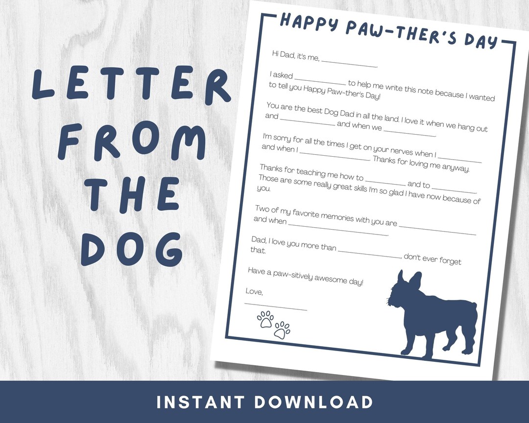Pawther's Day Printable Letter to Dog Dad With Navy Blue French Bulldog ...