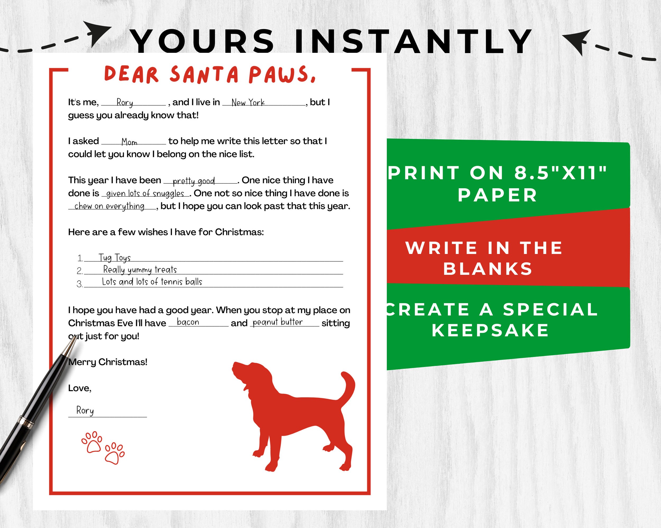 Letter to Santa From Dog Beagle Christmas Keepsake Printable Christmas ...