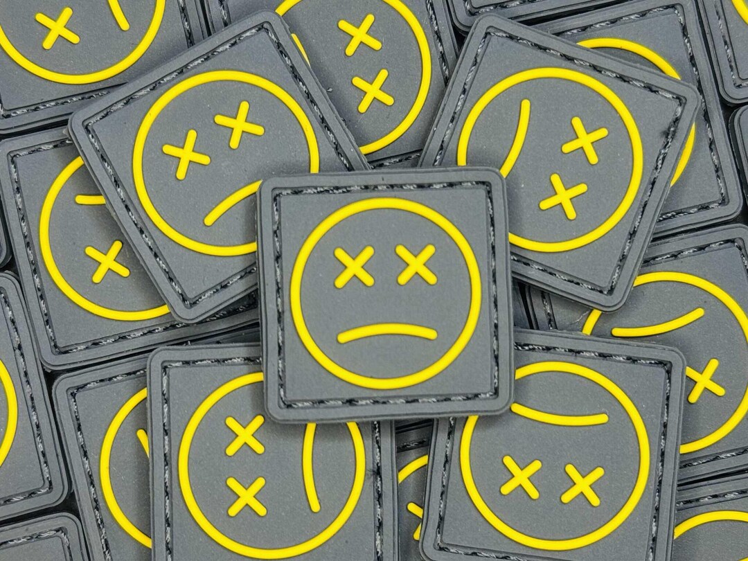 PVC Velcro Patch Sad Face Dark Gray and Yellow, Every Day Carry EDC ...