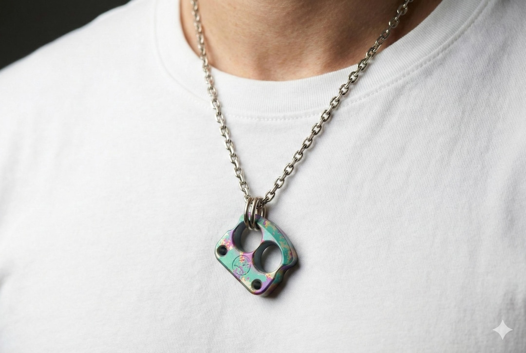 Rainbow Splash Anodized Titanium EDC Pendant Necklace DFK-01 — Teal ...