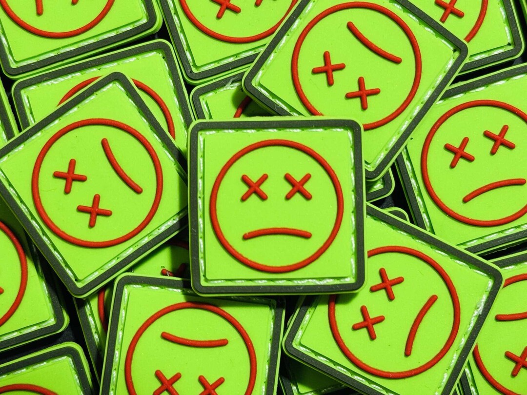 EDC Velcro Patch Sad Face Dark Green, Erin and Brick Red, Every Day Carry PVC Patch, Ranger Eye ...