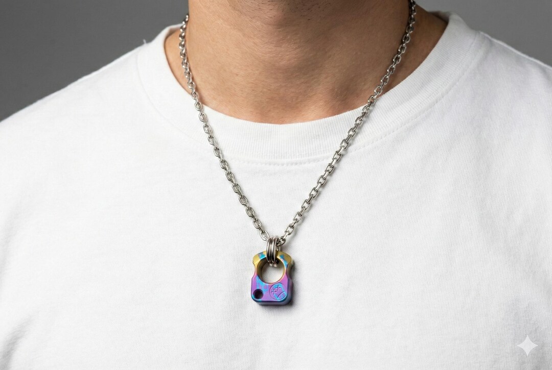 Anodized Titanium Pendant Necklace for Men – Includes Silver Rings (no ...