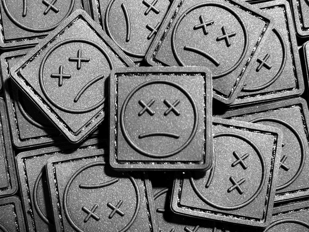 PVC Velcro Patch Sad Face Blacked Out, Every Day Carry EDC Velcro Patch ...