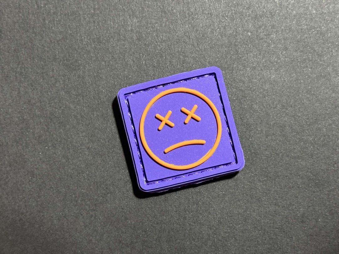 Sad Mood Face PVC Morale Patch 1x1 Inch Purple Yellow Ranger Eye, Hook ...