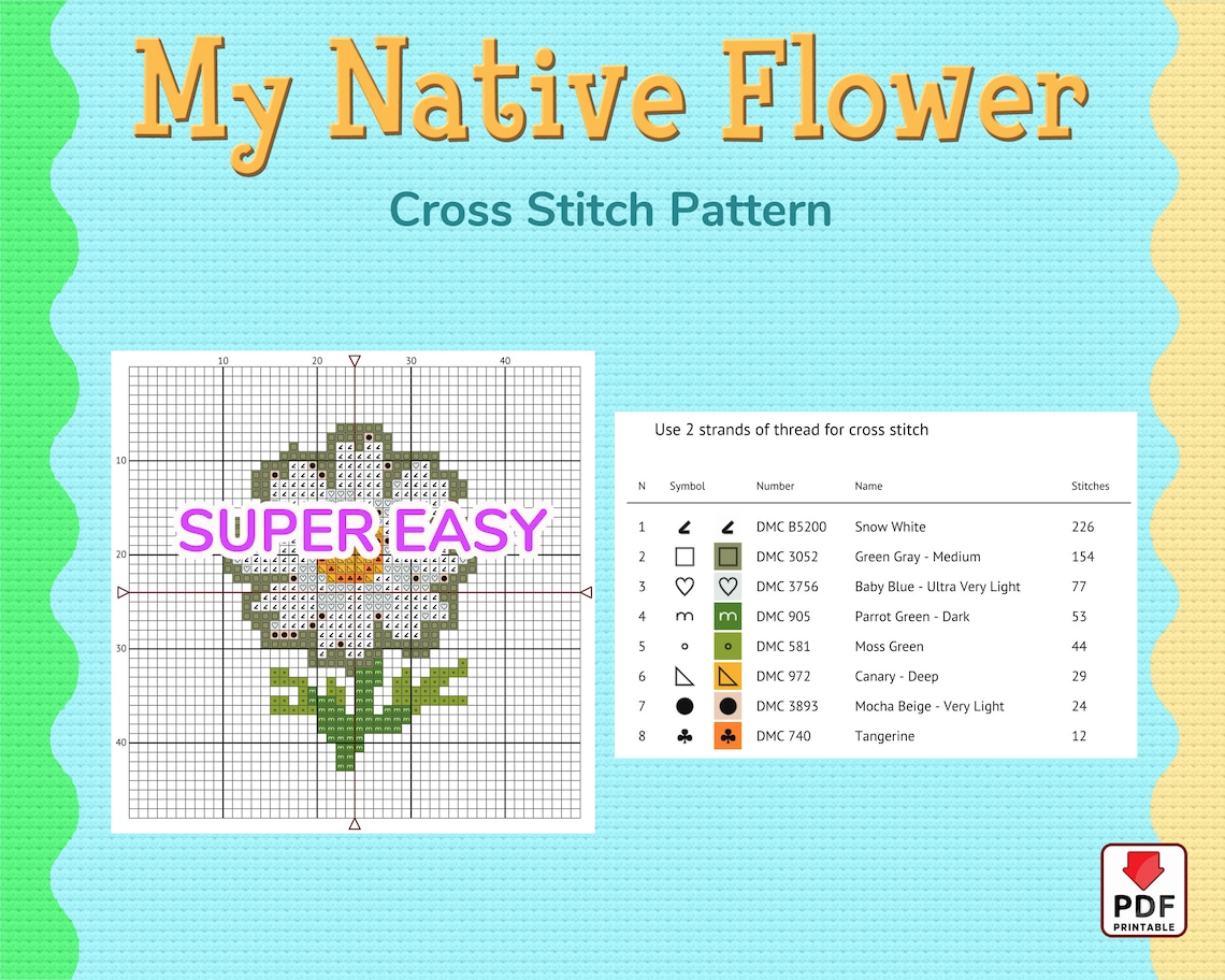 ACNH Cosmos Cross Stitch Pattern, DIY Easy Embroidery, Pdf Digital ...