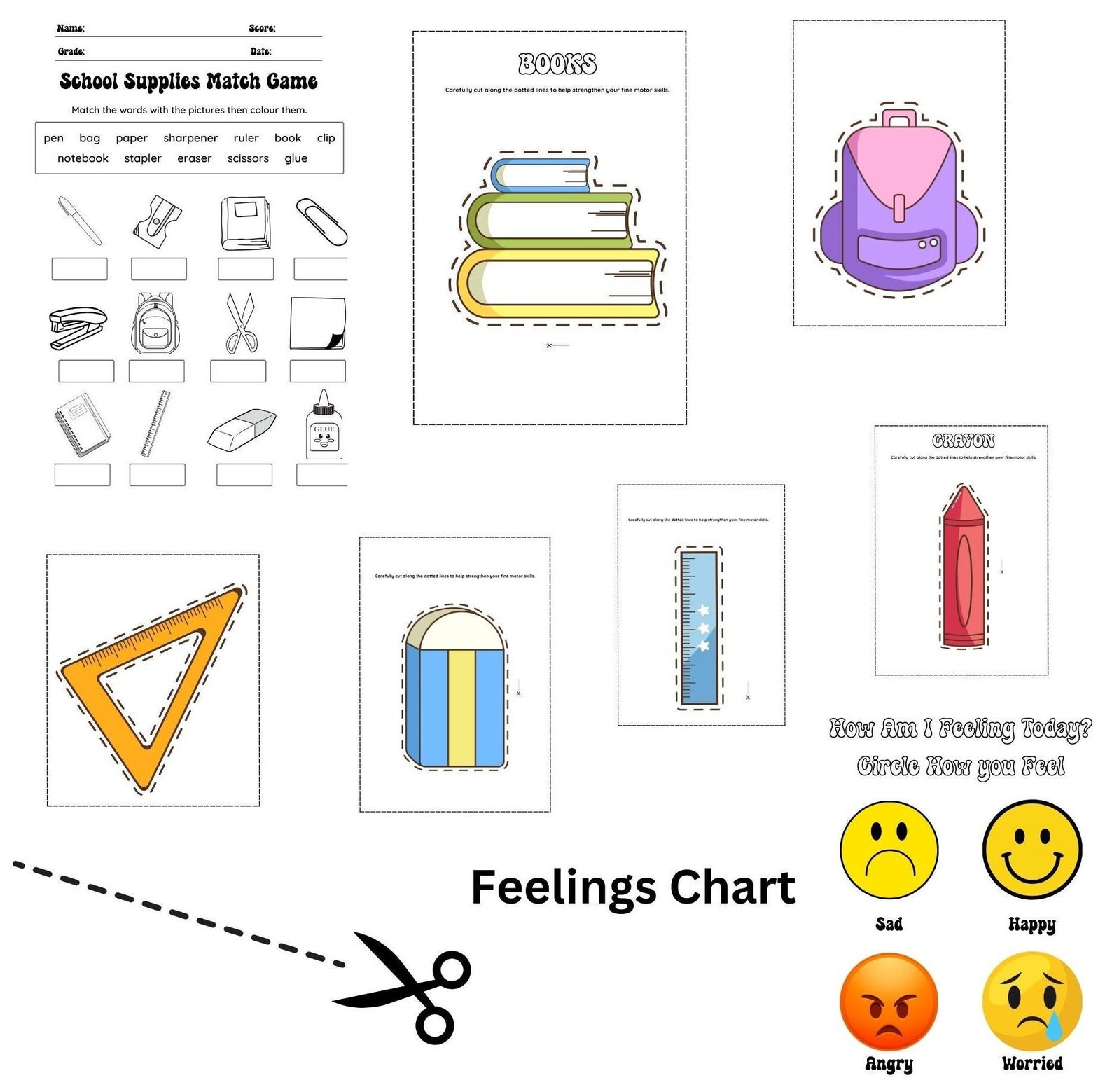 Pre Kindergarten Cutting Sheets for Safety Scissors Practice Easy ...