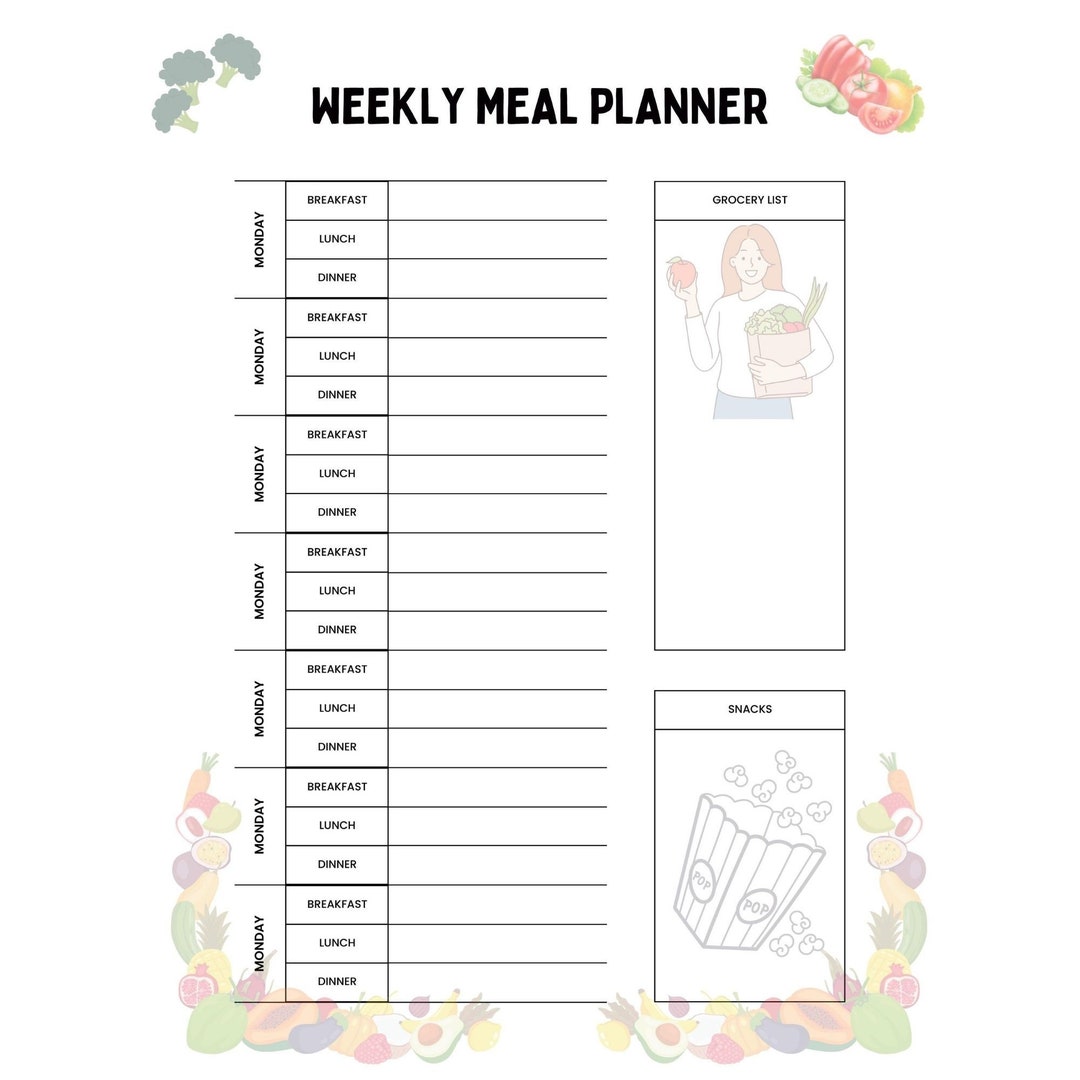 Customizable Weekly Meal Planner Template Printable Pdf Etsy