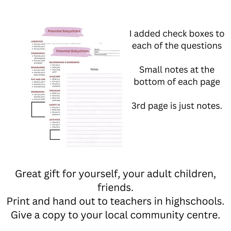 Babysitter Planner Printable, Babysitter Planner, Childcare Planner ...