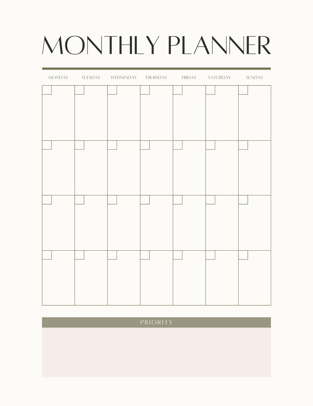 Printable Monthly Planner Digital Fillable Planner Monthly Printable ...