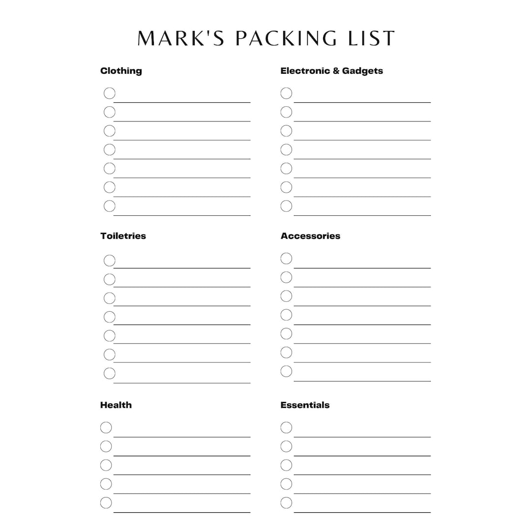 Printable Packing Planner Digital Fillable Planner Trips Printable Plan ...