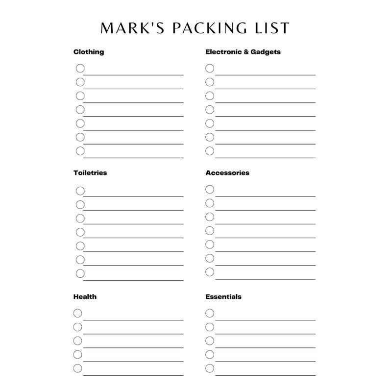 Printable Packing Planner Digital Fillable Planner Trips Printable Plan ...