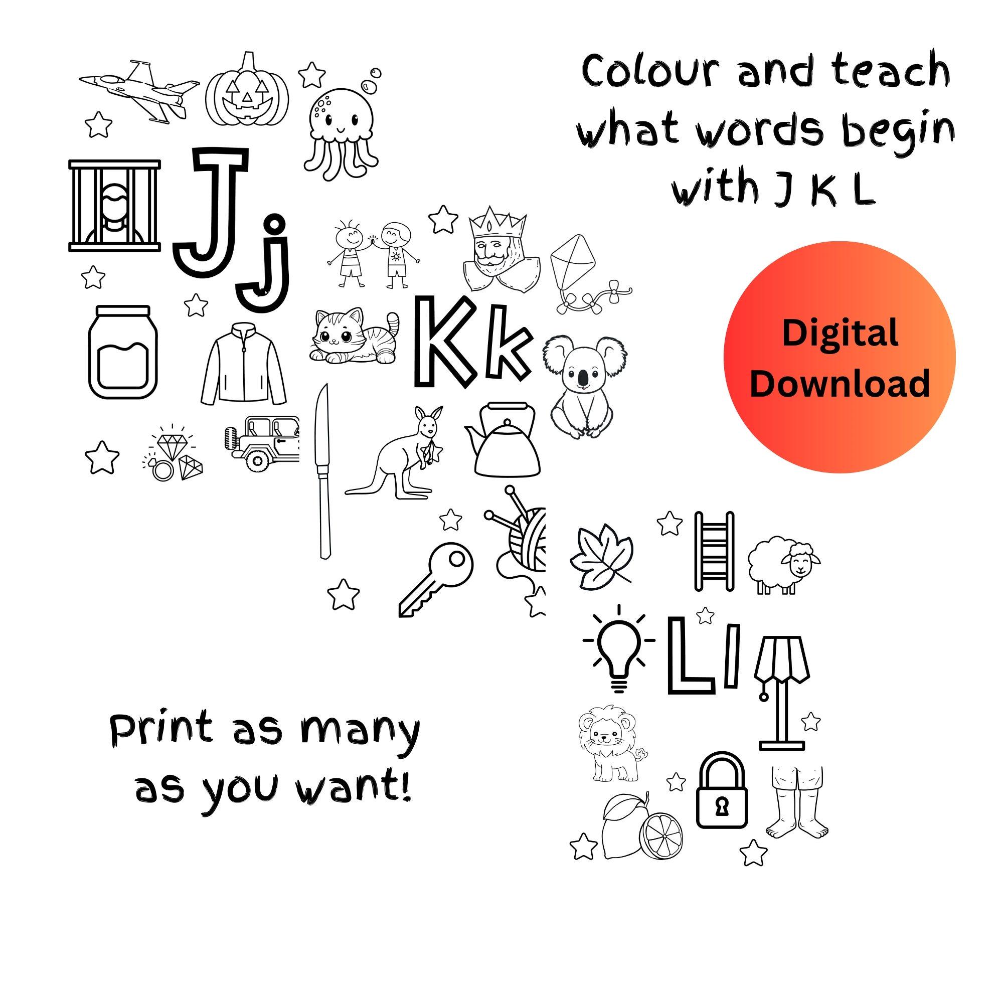 Alphabet Coloring Pages: J, K, L Letters (digital Download) - Etsy