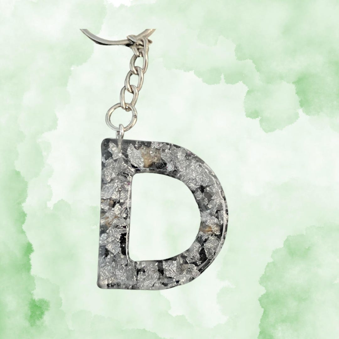Handmade Resin Keychain – Letter D - Letter T With Silver Leaf ...