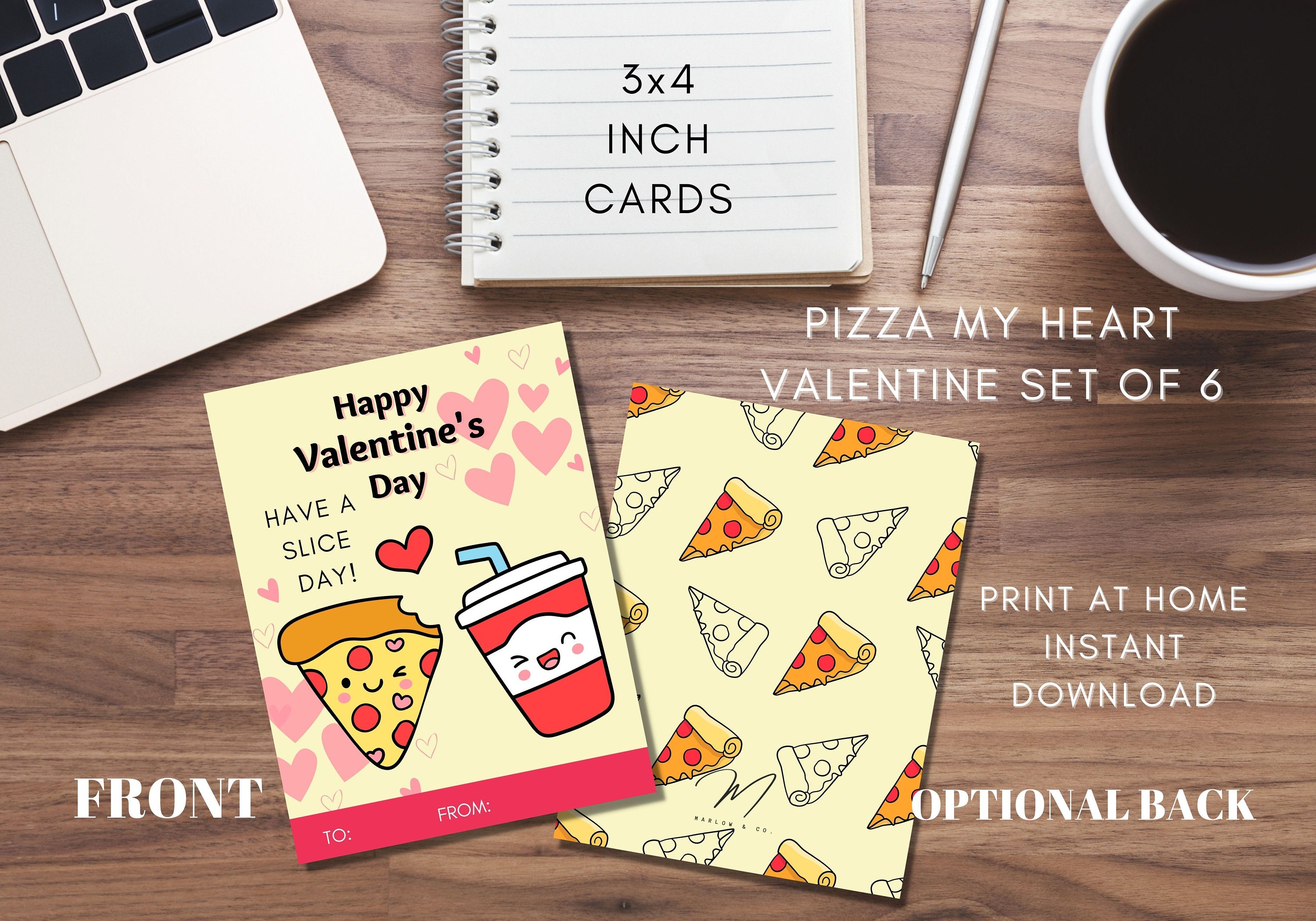 Pizza My Heart Valentine Set, Instant Download, 6 Unique Sayings, Kid ...