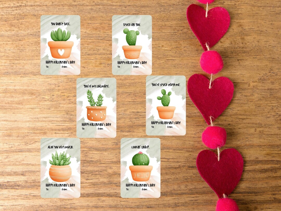 Printable Cactus Valentines Set, Digital Download, Cactus Puns, Cards ...