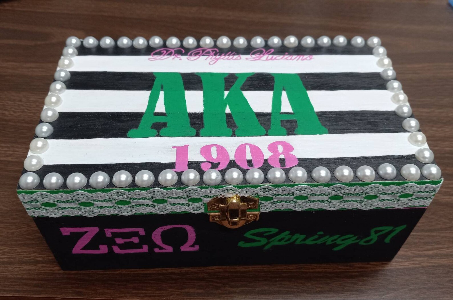 AKA Alpha Kappa Alpha Sorority Box Jewelry Box Jewelry Organizer Pin ...