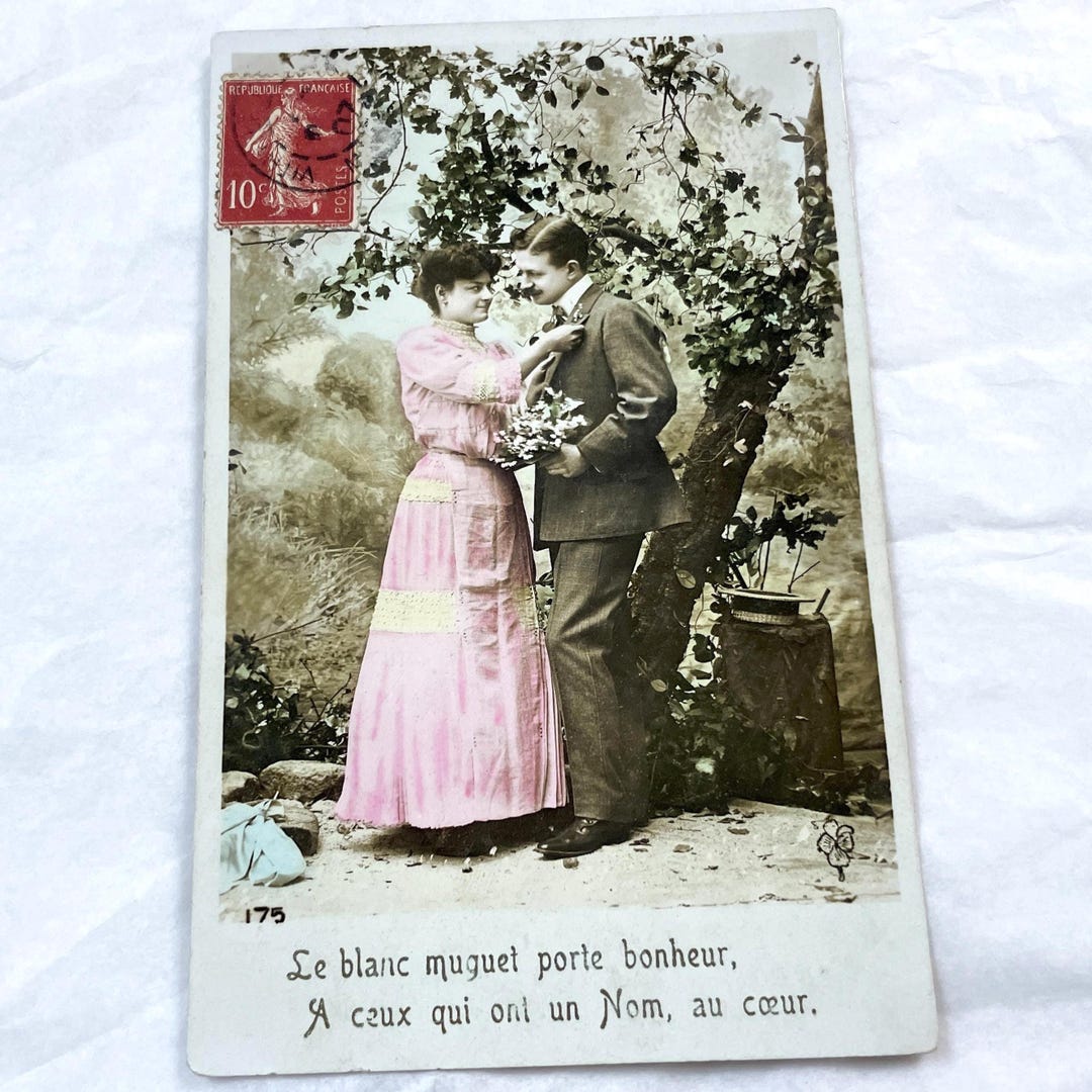 1900s - Edwardian Couple Lily of the Valley Postcard - Vintage French ...