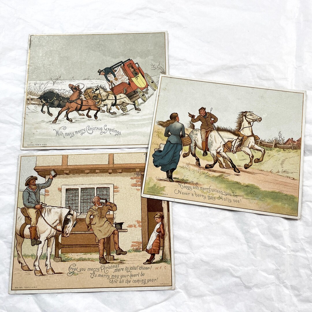 Set of 3 Victorian Christmas Prints – Horseback Scenes & Rhymes – 1890s ...