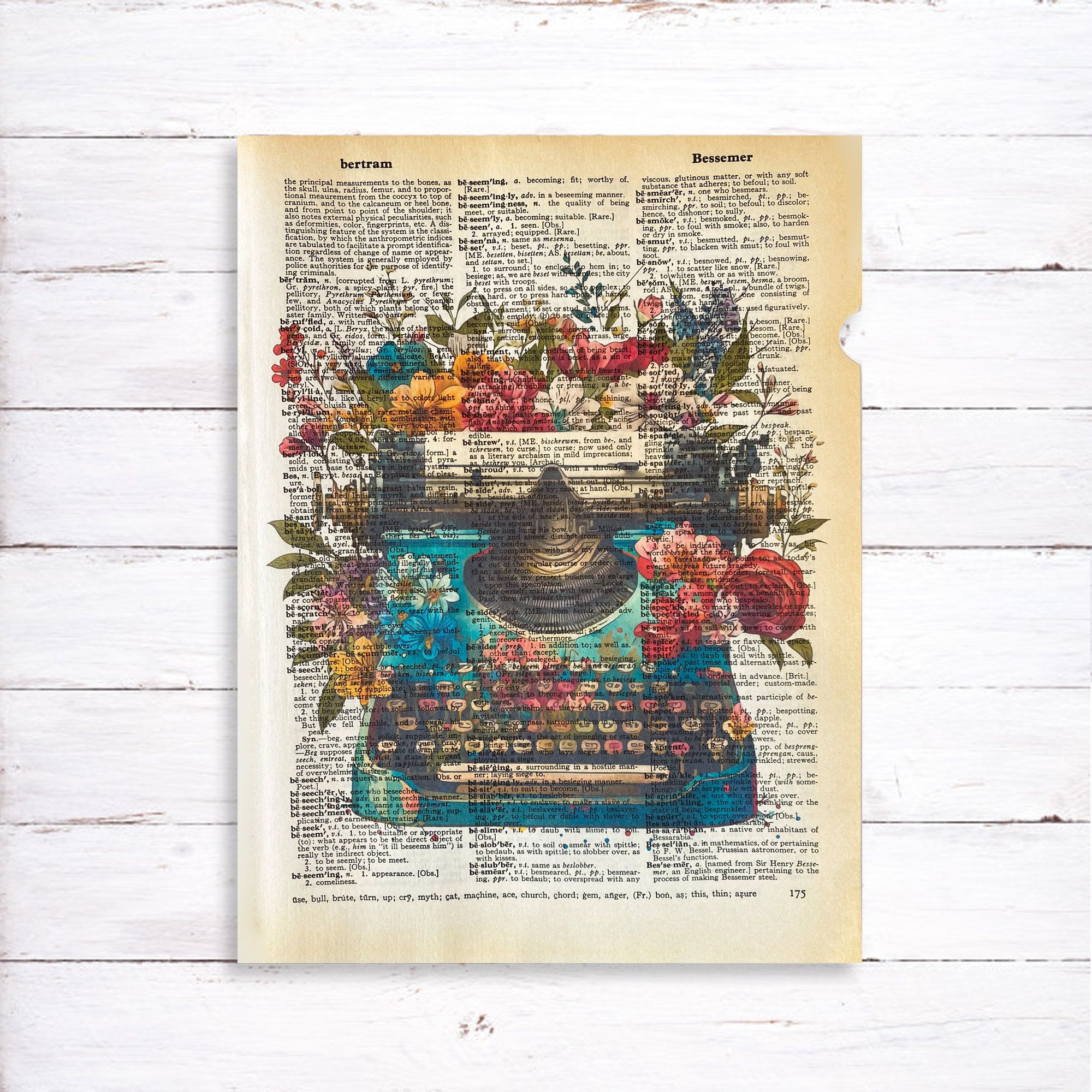 Typewriter Art Print Vintage Dictionary Art Print Blue Typewriter ...