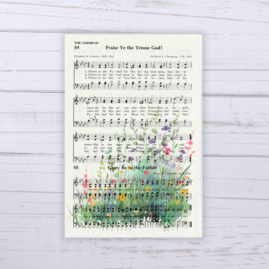 Hymn Page Art Print - Floral Watercolor Art Print - Upcycled Floral ...