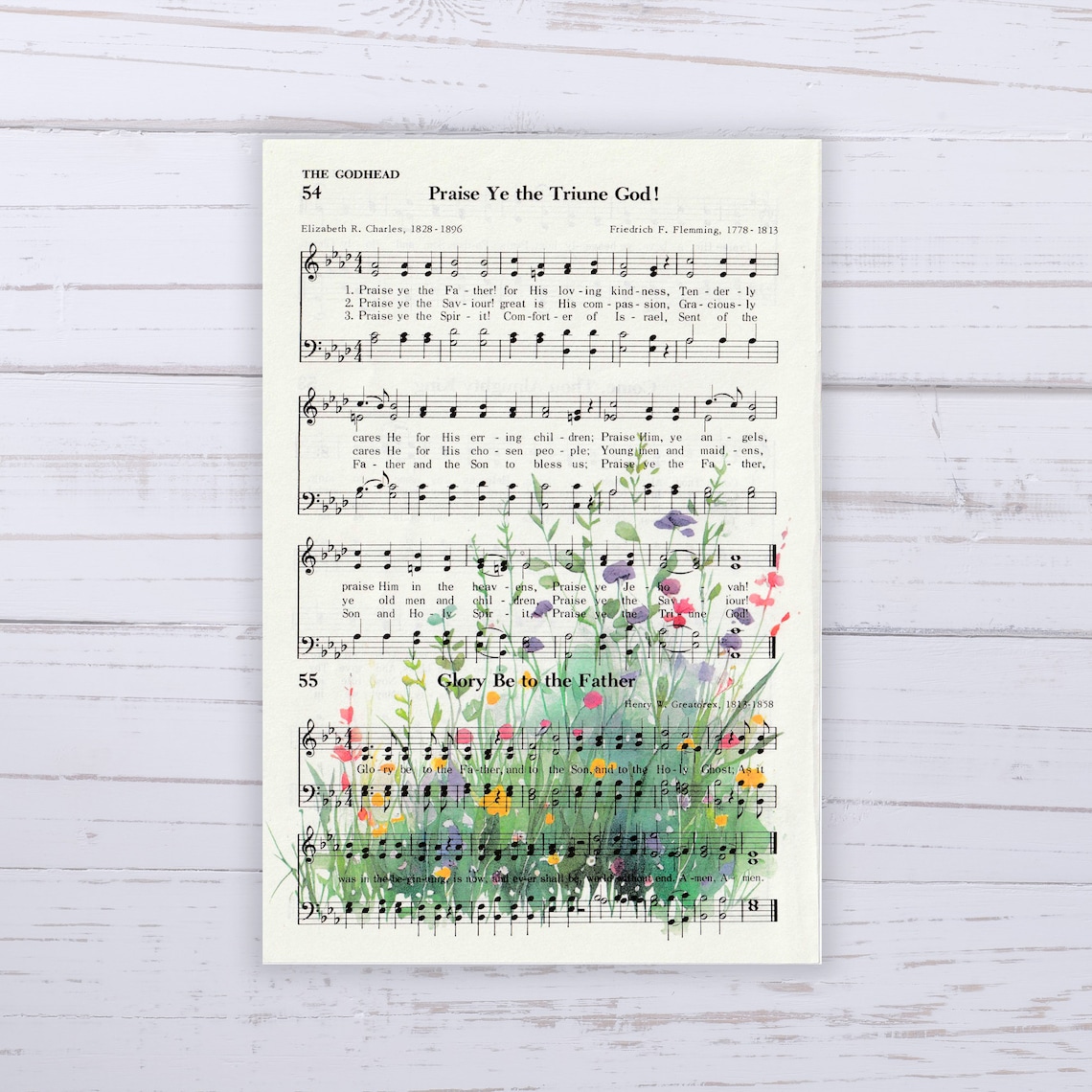 Hymn Page Art Print Floral Watercolor Art Print Upcycled Floral ...