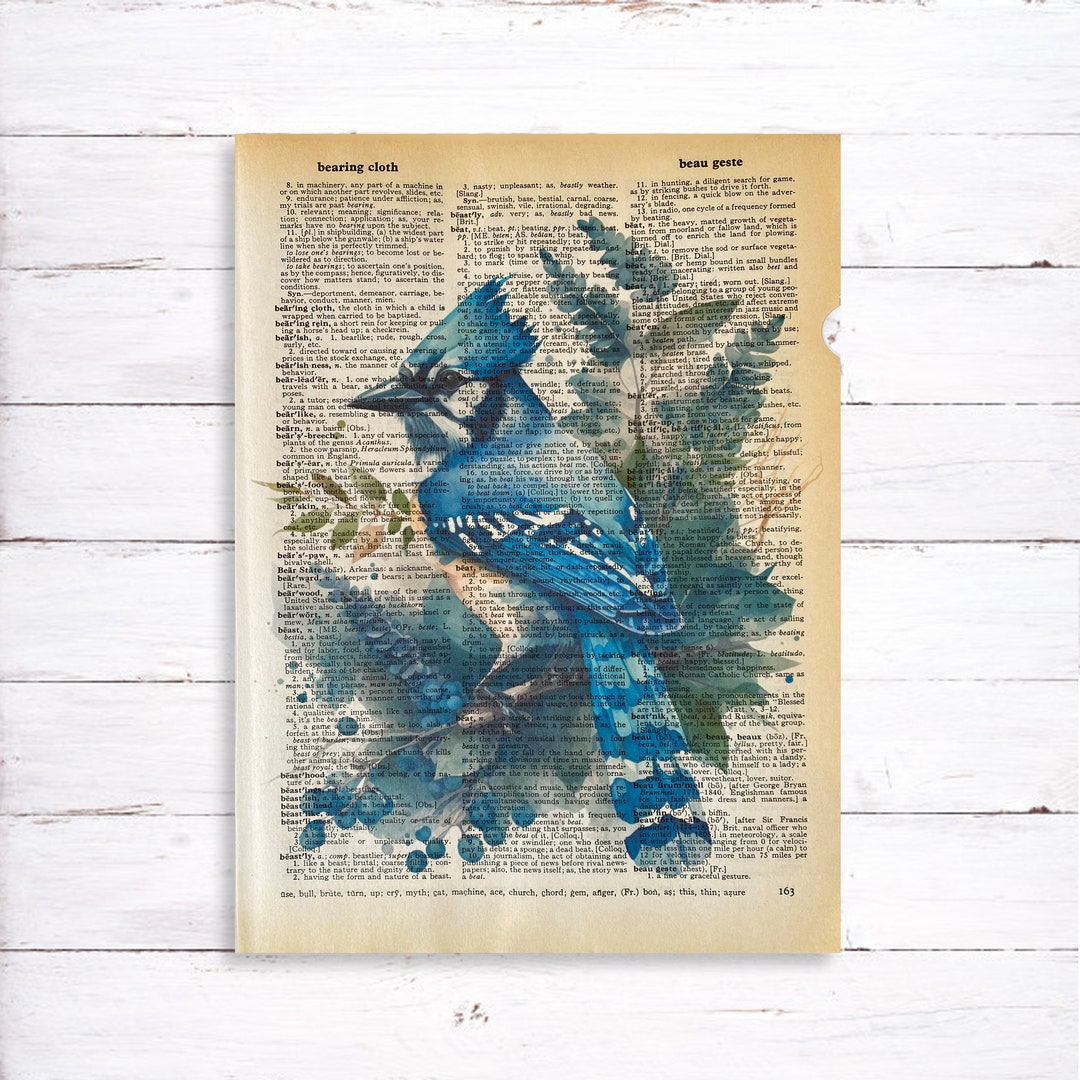 Blue Jay Art Print - Vintage Dictionary Art Print - Watercolor Blue Jay ...