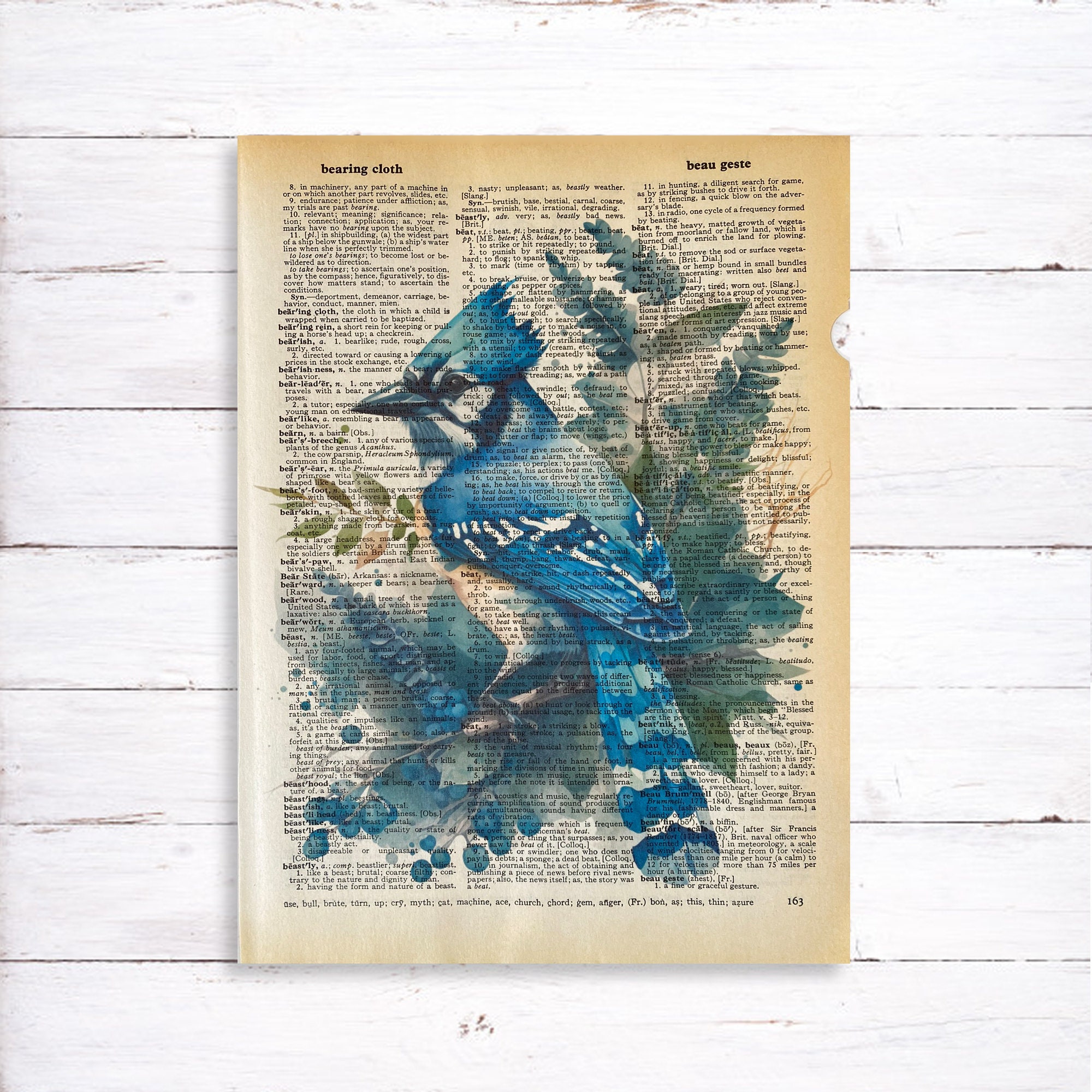 Blue Jay Art Print Vintage Dictionary Art Print Watercolor Blue Jay ...