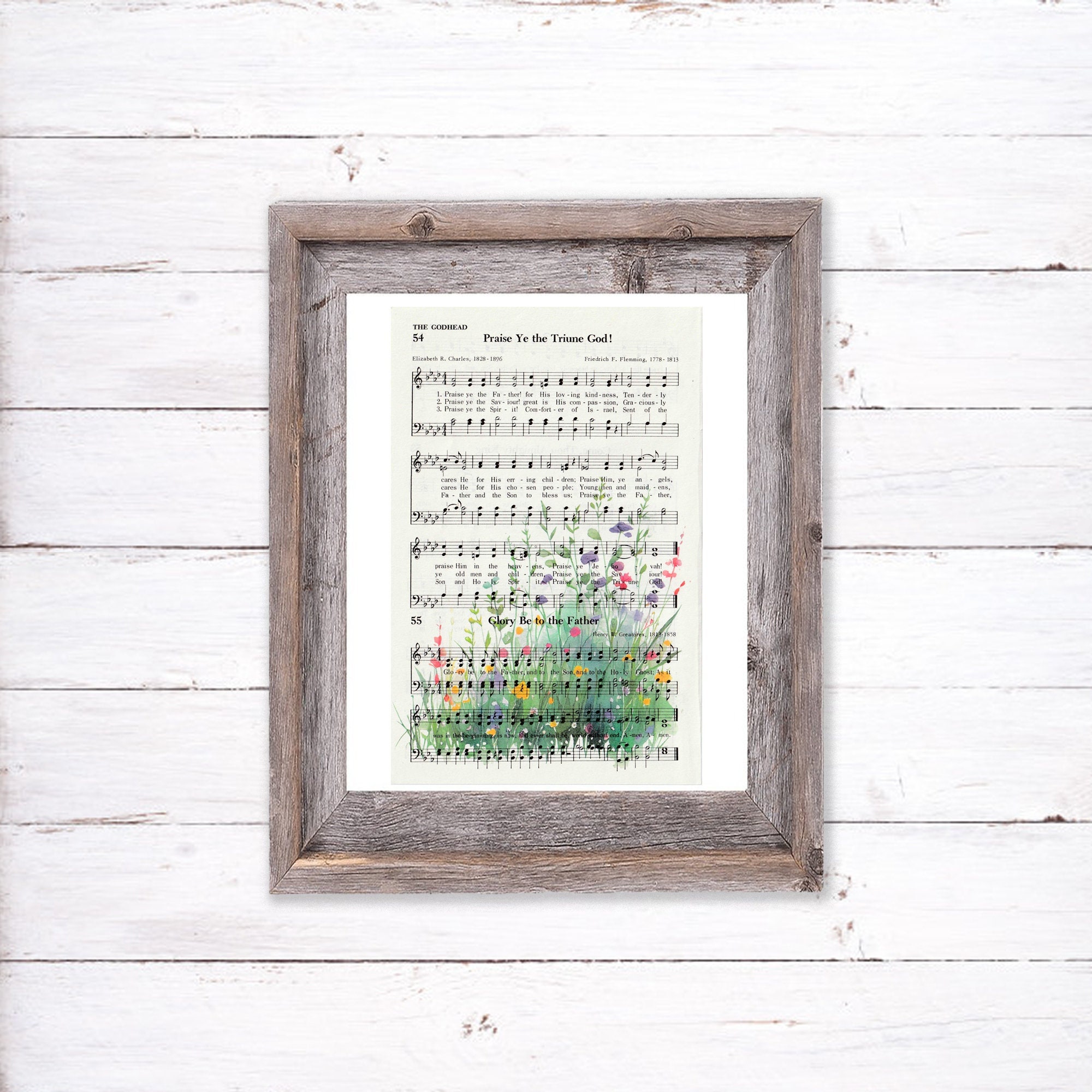Hymn Page Art Print - Floral Watercolor Art Print - Upcycled Floral ...