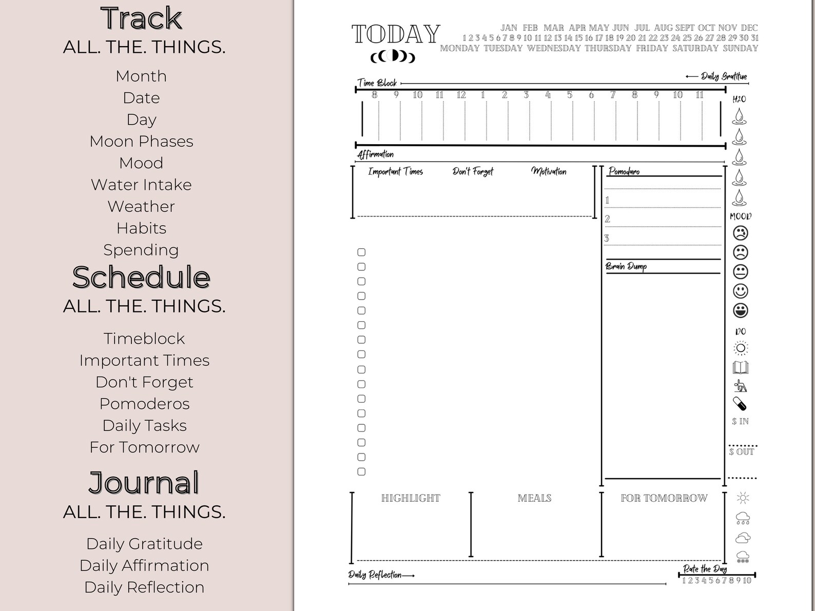 Daily Tracker Premade Bullet Journal Future Log Gratitude Journal Mood ...
