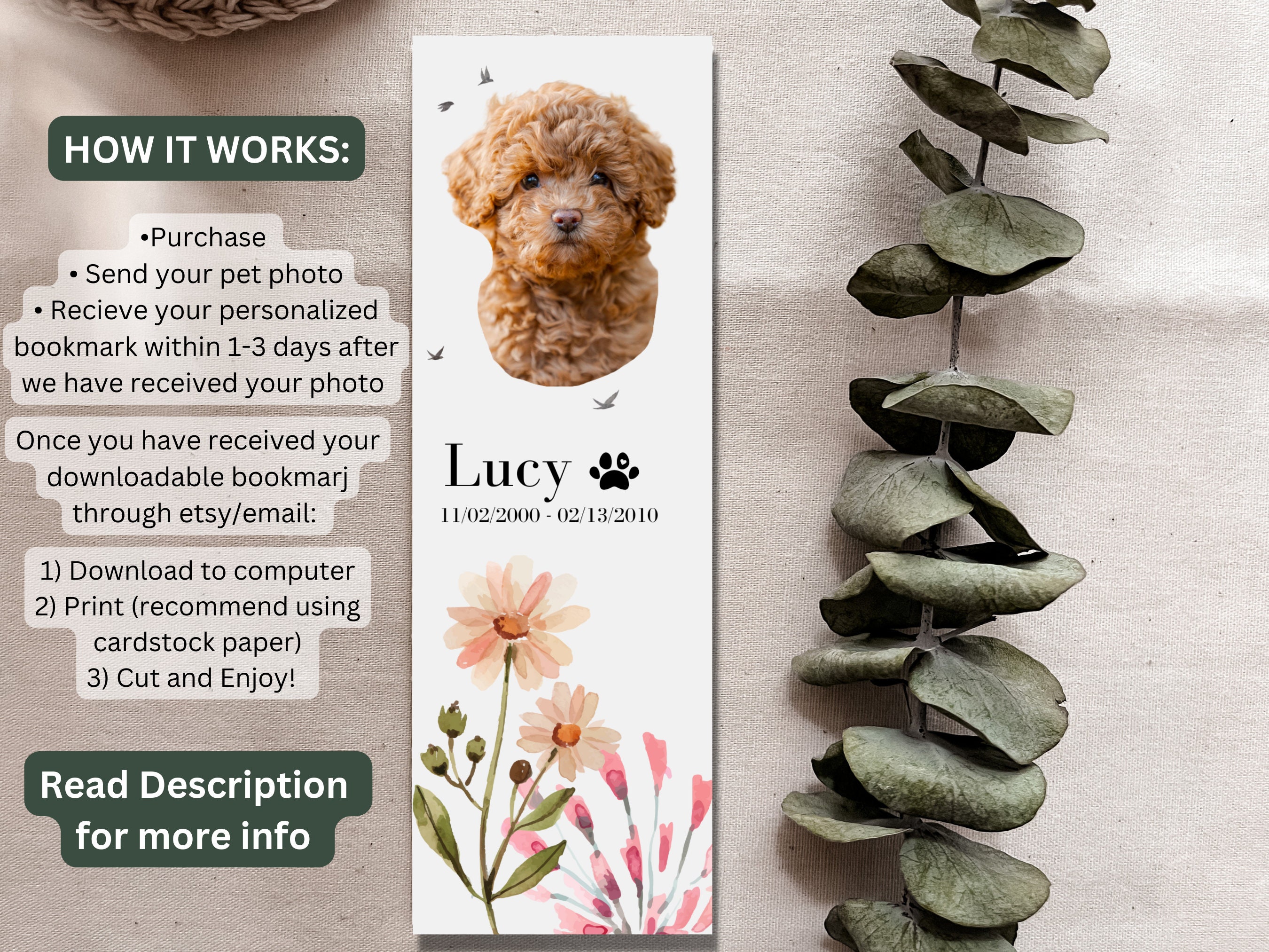 Digital Printable Pet Bookmark, Dog, Cat Pet Personalized Bookmarks ...