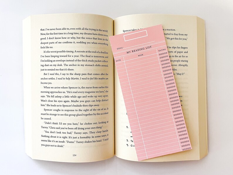 Digital Printable Bookmark Pink Library Card Reading List - Etsy