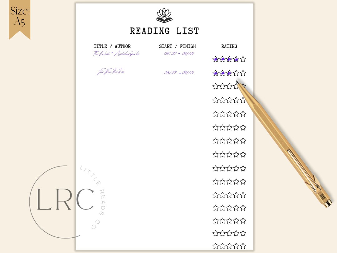 Reading Tracker Printable, Reading List, A5 Journal, Book Log, Reviews ...