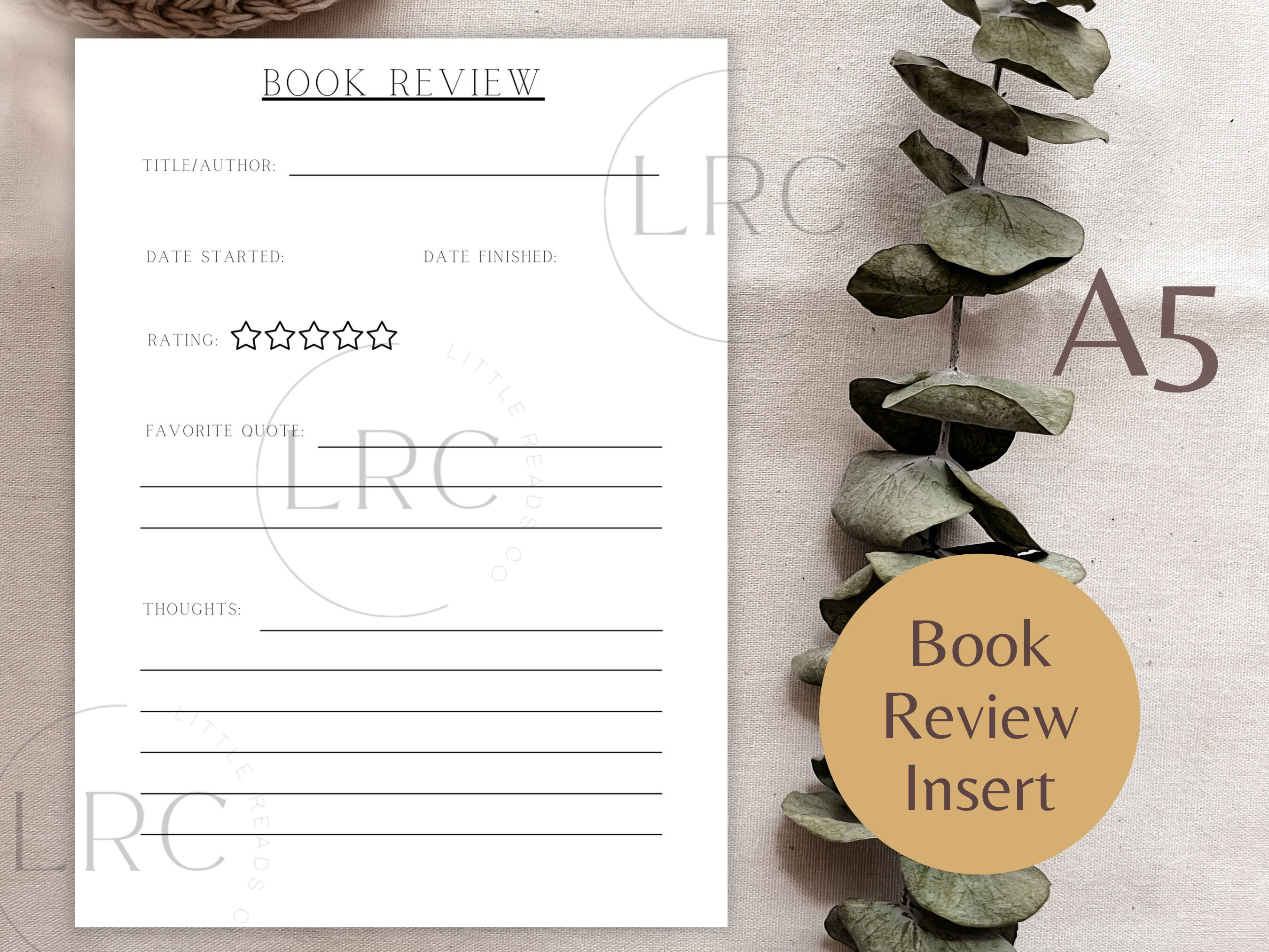 Book Review Printable Sheet A5 Journal Book Log Planner - Etsy UK
