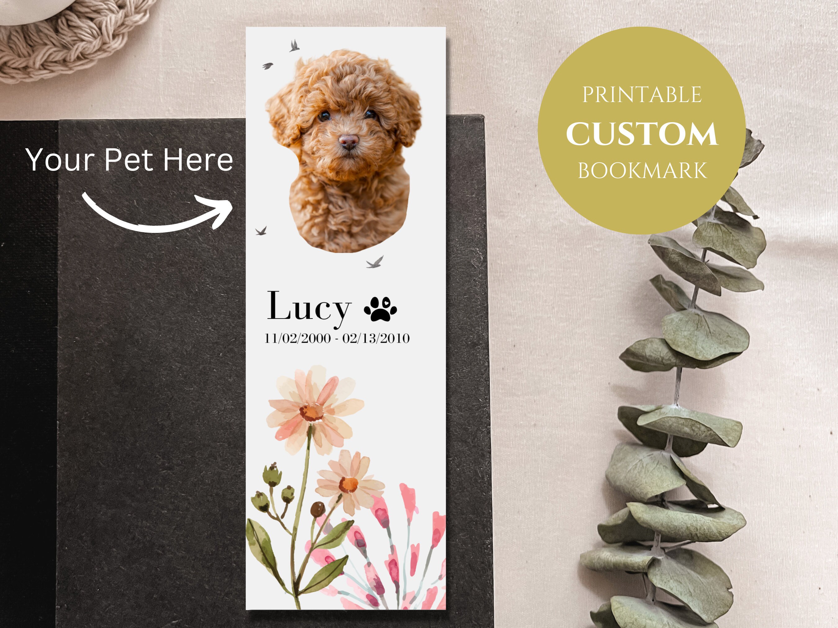 Digital Printable Pet Bookmark, Dog, Cat Pet Personalized Bookmarks ...