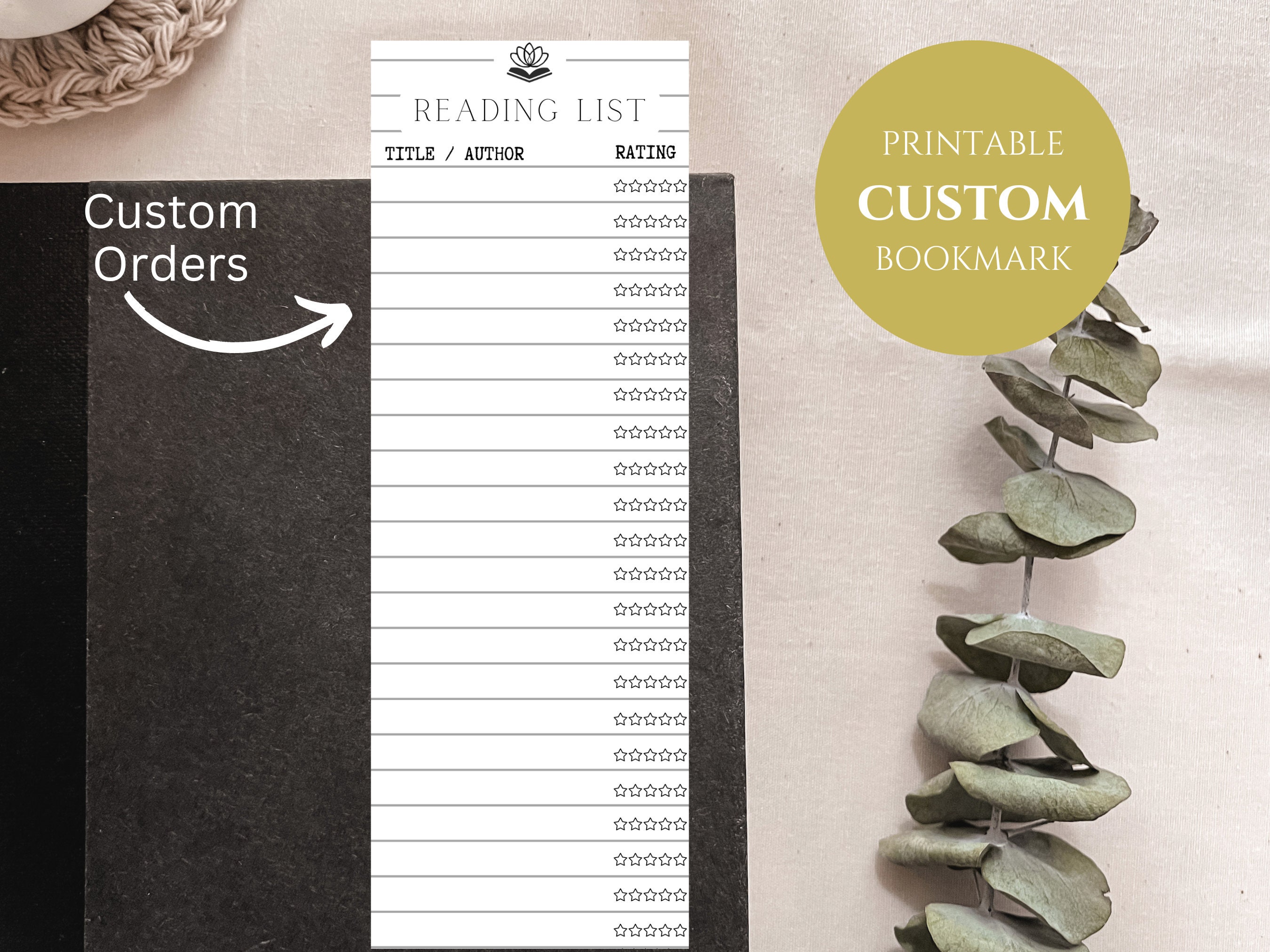 Custom Printable Bookmark, Personalized Digital Download, Book Club ...