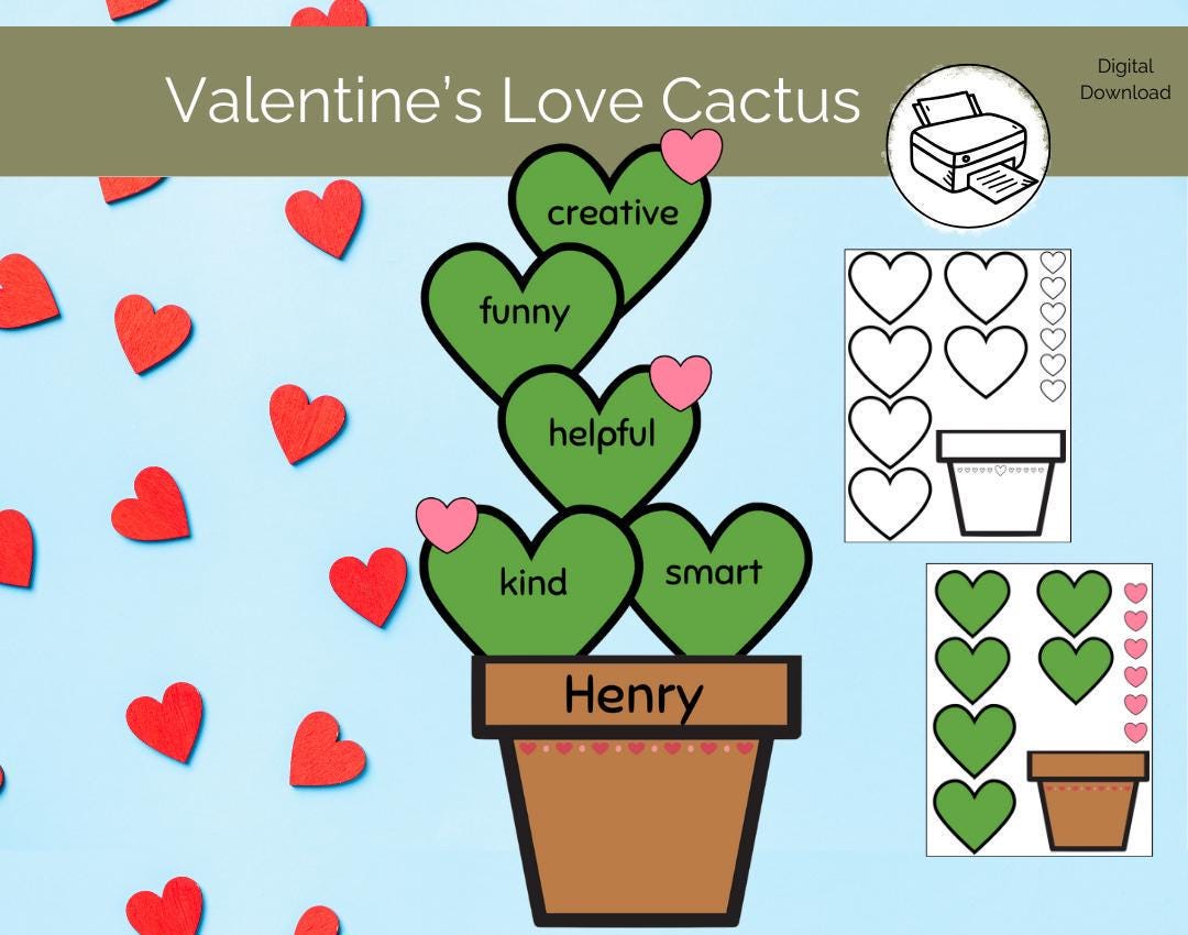 Valentine's Day Love Cactus Craft: Printable Kids Activity (digital ...