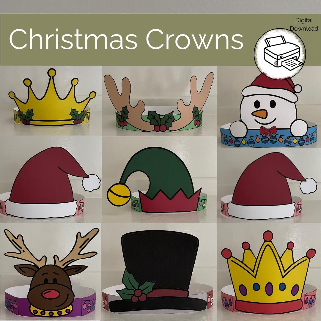 Christmas Paper Crowns: Printable Holiday Costume Hats (digital ...