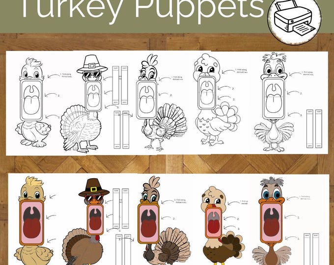 Printable Turkey Puppet Coloring Activity | Fun Kids Craft for ...