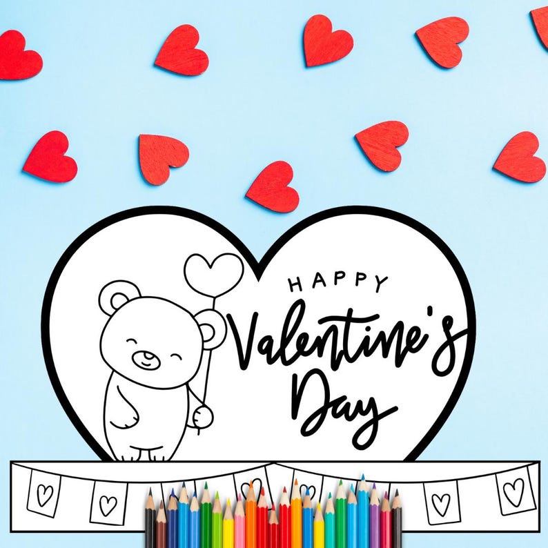 Valentine's Day Coloring Crown: Kids Party Hats (digital Download) - Etsy