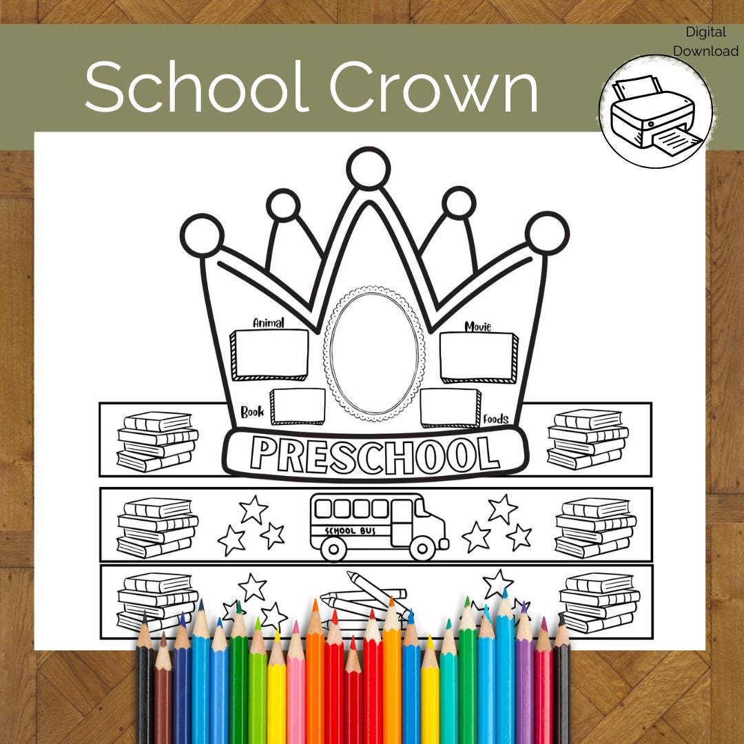 First Day of School Crown Coloring Craft Activity, Back to School Paper ...