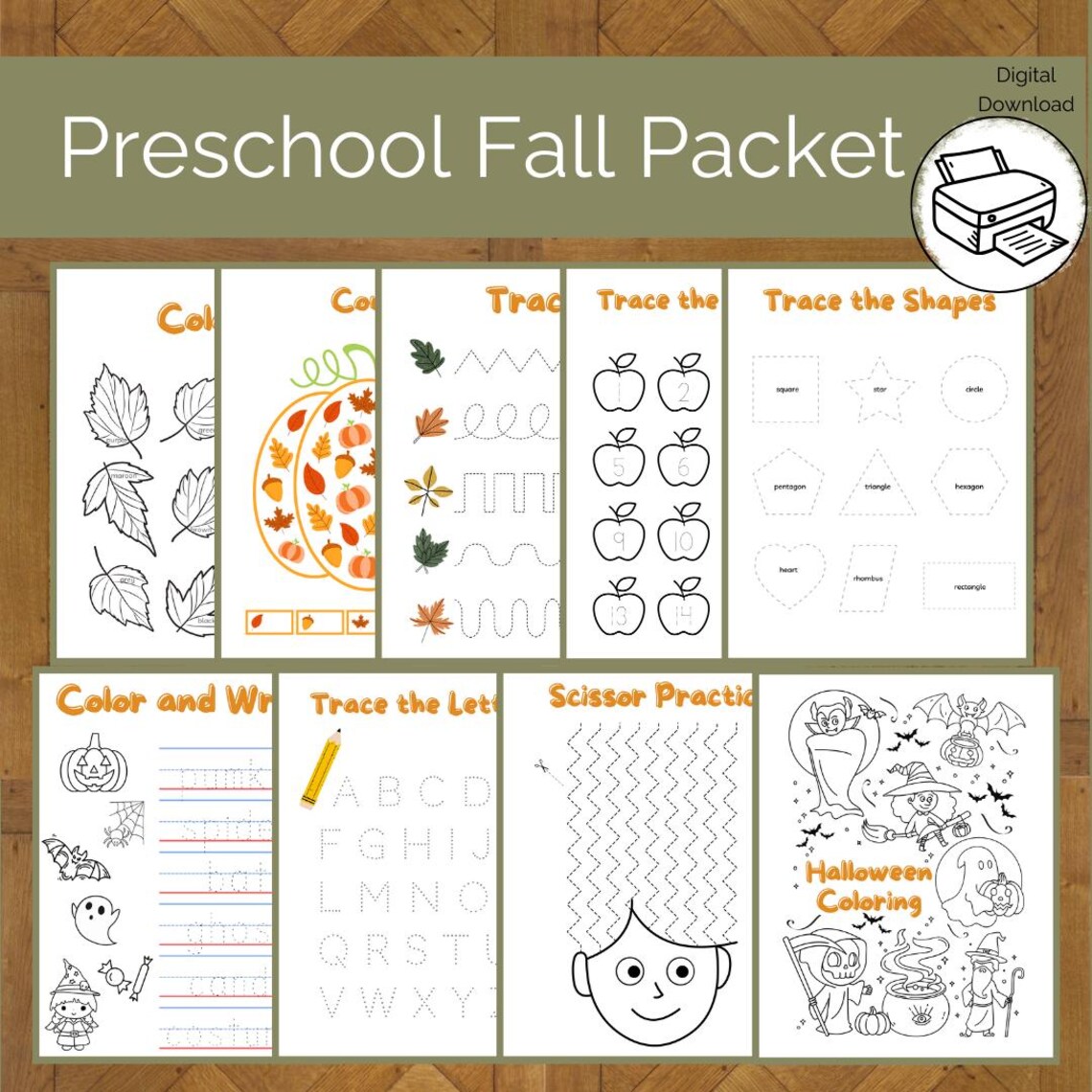 Preschool Fall Packet, Preschool Worksheets, Fall Activity for Kids ...
