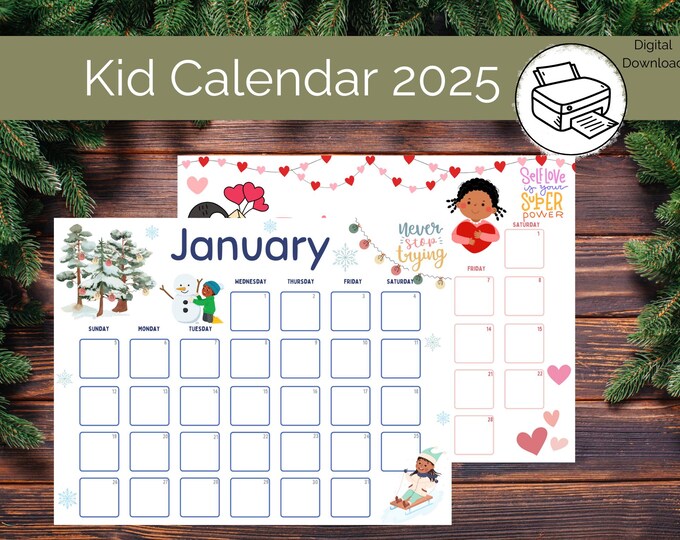 2025 Printable Kids Calendar With Cute Animals, Homeschool or Classroom ...