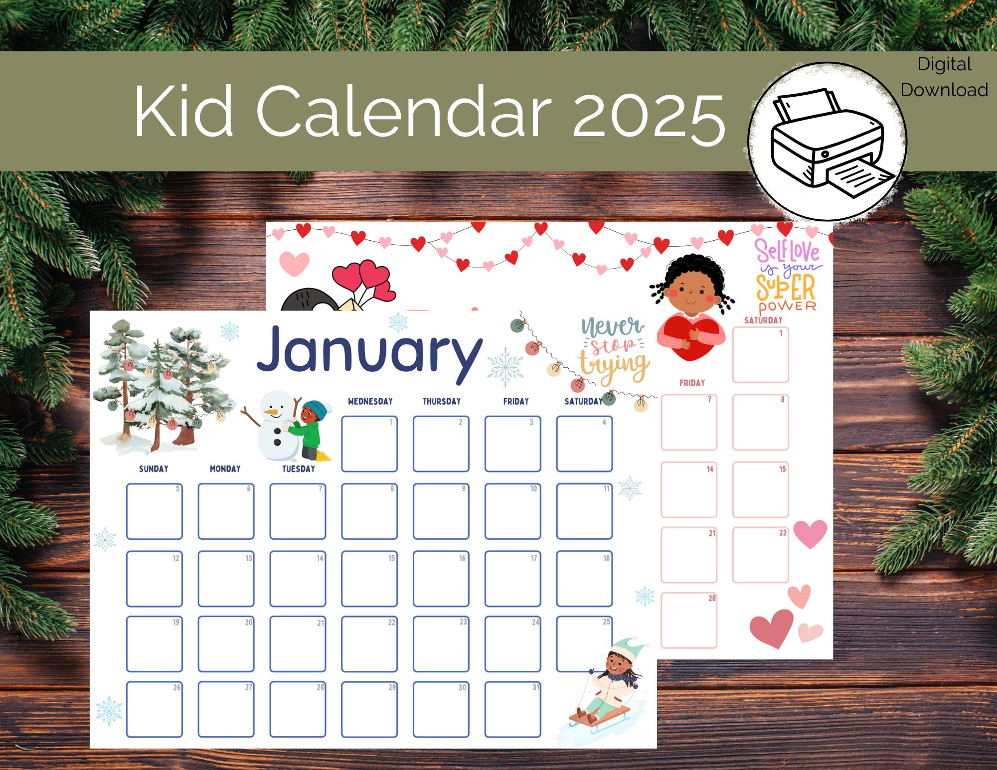2025 Calendar Printable, Cute Kids Calendar 2025, Wall Calendar PDF ...
