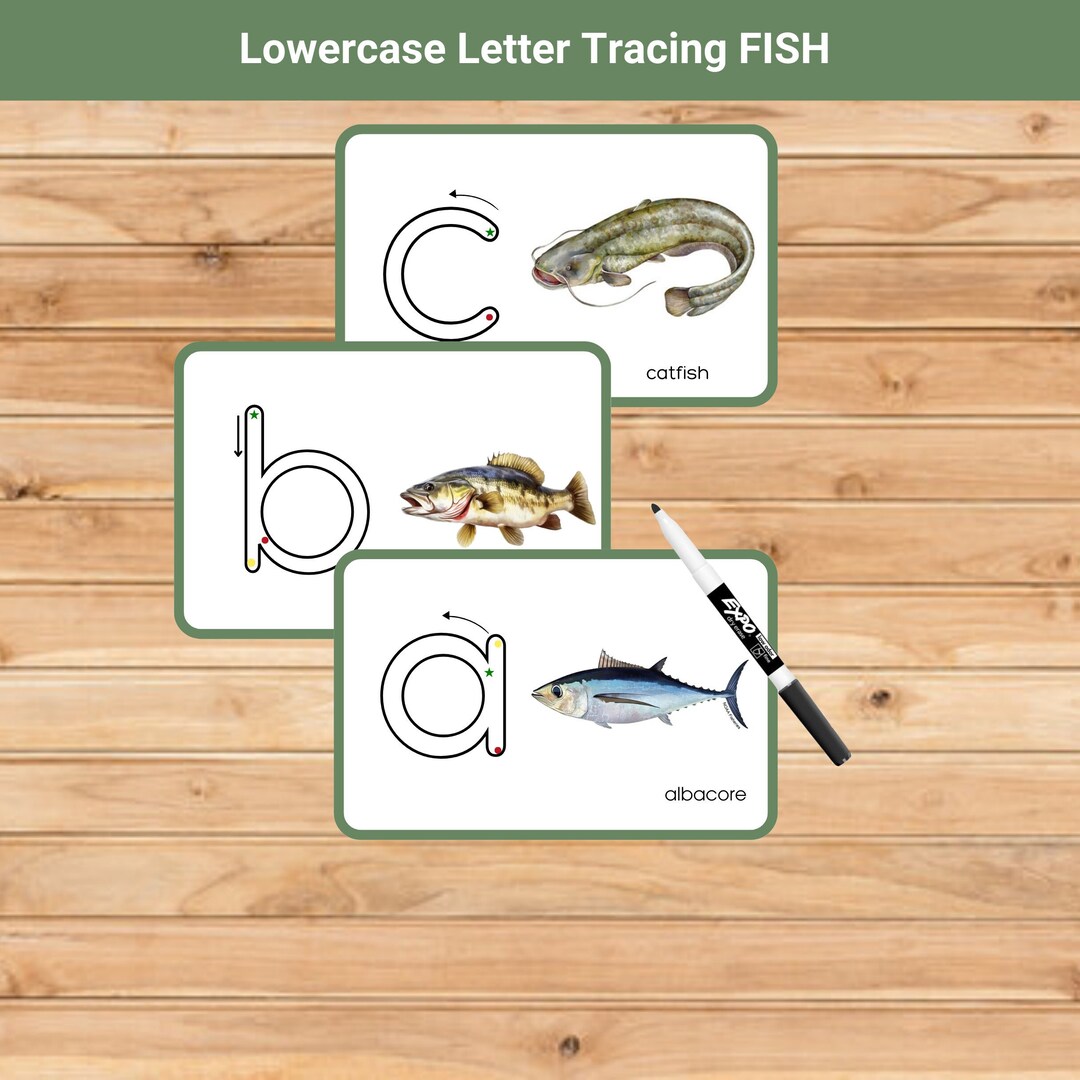 Printing Primer Cards Alphabet Lowercase, FISH Letter Tracing, A-Z ...