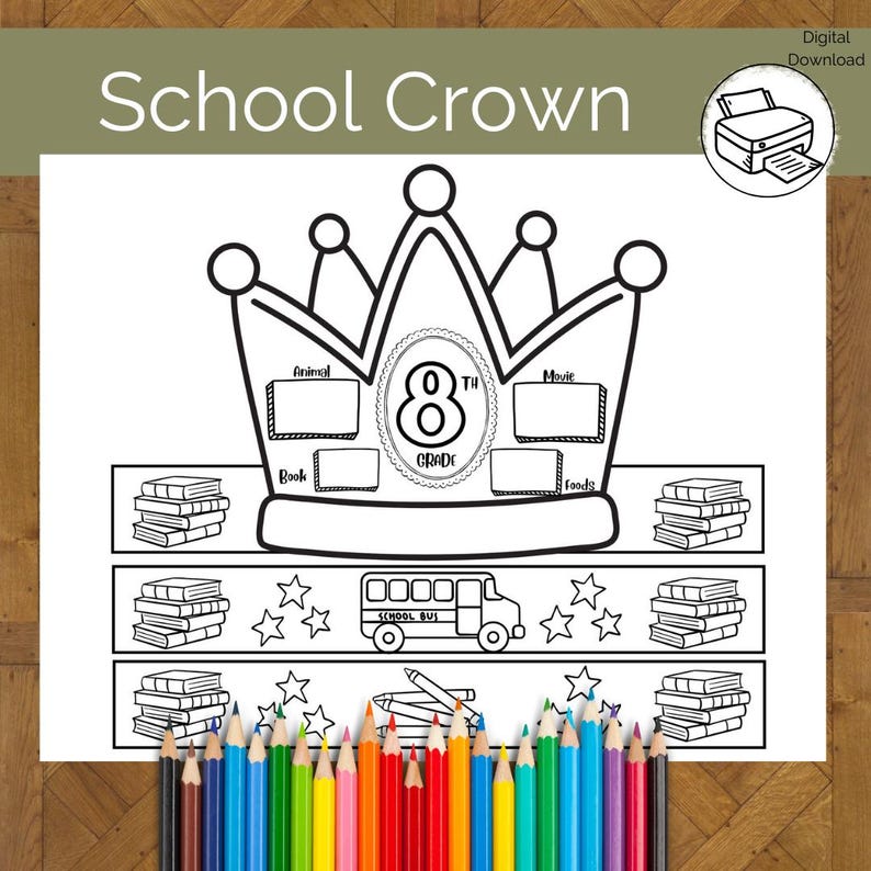First Day of School Crown Coloring Craft Activity, Back to School Paper ...